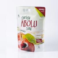China Custom Printed 5L Stand‑up BIB Bag‑in‑Box Pouch with Butterfly Tap & Die Cut Handle for Apple Fruit Juice Beverage Packaging for sale