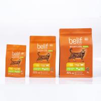 China PFAS‑Free Flat Bottom Quad Seal Pet Food Pouch | Resealable Zipper Bag for 300g 1.5kg 3kg Dry Cat Kibble for sale