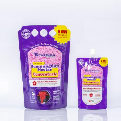 China Food Safe 1.5L Stand-Up Pouch With Tap Spigot & 250ml Sample Spout Pouch For Hummingbird Nectar Liquid Concentrate | Custom Printed Liquid Packaging Bags for sale