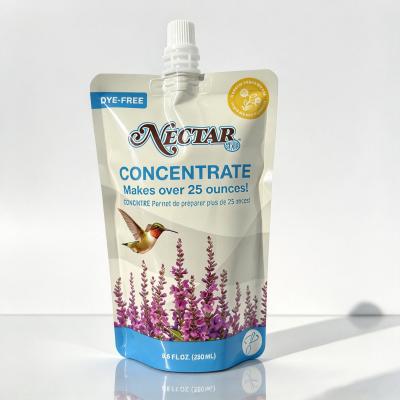 China Matte Surface Reclosable 250ml Spout Stand‑Up Bag | Custom Flexible Pouch for Hummingbird Nectar Concentrate Wildlife Liquid Packaging for sale