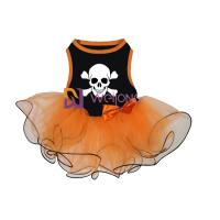 China Pumpkin / Skull Tulle Skirt Halloween Pet Dress Bow Decoration CVC Jersey for sale