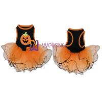 China Pumpkin / Skull Tulle Skirt Halloween Pet Dress Bow Decoration CVC Jersey for sale