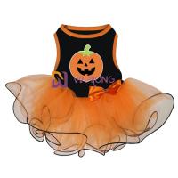 China Pumpkin / Skull Tulle Skirt Halloween Pet Dress Bow Decoration CVC Jersey for sale