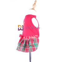 China Yarn Dyed CVC Dog Christmas Dress Plaid Skirt Satin Ribbon Bow custom for sale