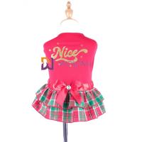 China Yarn Dyed CVC Dog Christmas Dress Plaid Skirt Satin Ribbon Bow custom for sale