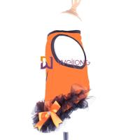 China Satin Ribbon Bow Halloween Pet Dress Round Neck Design Pumpkin Dog Dress for sale