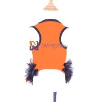 China Satin Ribbon Bow Halloween Pet Dress Round Neck Design Pumpkin Dog Dress for sale
