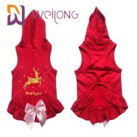 China Satin Bow Printed Golden Deer Dog Winter Coat Red Christmas Hoodie For Dogs cats for sale