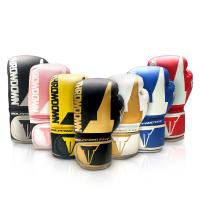 China Black Red PU Leather Martial Arts Gloves OEM Logo Thai Boxing Gloves For Training for sale