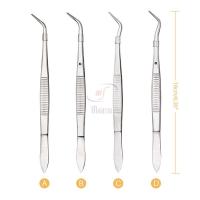 China Surgical Serrated Handle 16cm Dental Tweezer Single Curved Pointed for sale