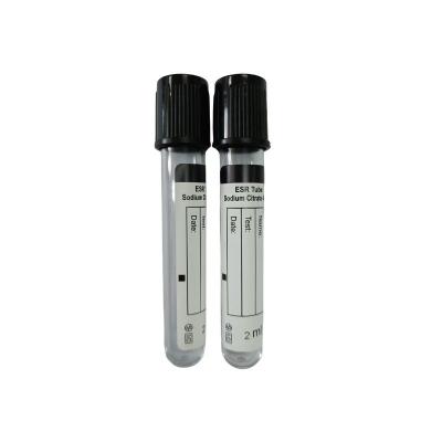 China Black Cap ESR Blood Collection Tube 3.8% Sodium Citrate Vacuum 2ml 9x120mm for sale