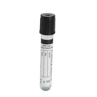 China Medical Disposable Vacuum Blood Collection ESR Tube 3.8% Sodium Citrate Black Top 13x75mm for sale