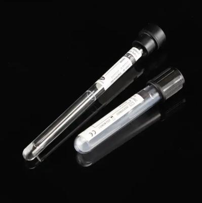 China Black Cap ESR Vacuum Blood Collection Tube 3.8% Sodium Citrate 1.28ml Slender Tube 9x120mm for sale