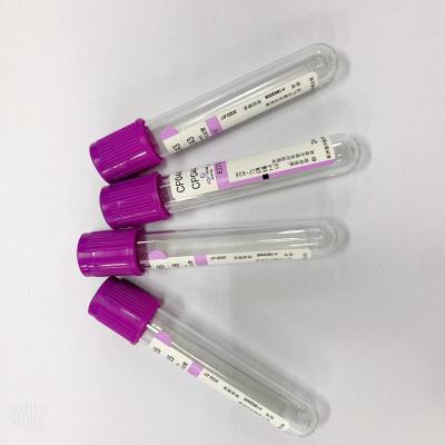 China PET PP Lavender Top Blood Collection Tube 13×75mm 2ml-10ml with EDTA-K3/K2 Anticoagulant CE ISO 13485 Certified for sale