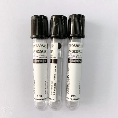 China PET/Glass Black Cap ESR Blood Collection Tube 1.8ml for Westergren Method with 1:4 Anticoagulant Ratio for sale