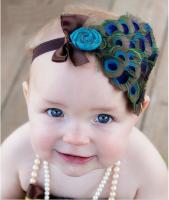 China Baby toddler peacock headband Newborn Hairband Natural Peacock Leather Headband for sale