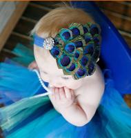 China Baby toddler peacock headband Newborn Hairband Natural Peacock Leather Headband for sale