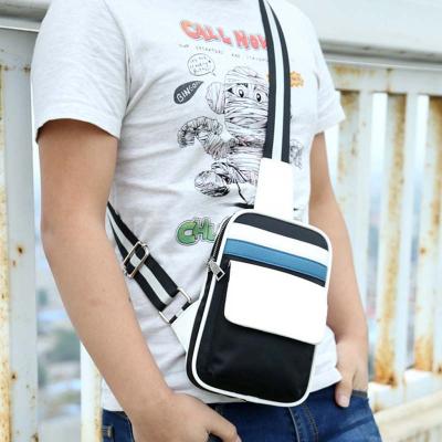 China Men's Sling Bag Nylon Pocket Bag Black&Blue Waist Purses Bag Phone Bag for sale
