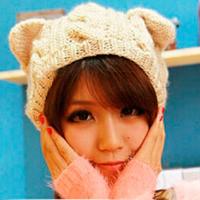 China Women's Cat Ear Beanie Knitted Cap Winter Knitted Beanie for sale
