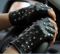 China Black PU Leather Studded Lined Biker Punk Driving Fingerless gloves Eyelets Gloves for sale
