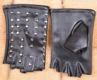 China Black PU Leather Studded Lined Biker Punk Driving Fingerless gloves Eyelets Gloves for sale