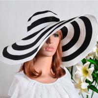 China Lady Stripe Large Wide Brim Straw Hat Summer Beach Floppy Sun Cruise Hat for sale