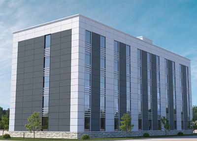 China Q355B Steel Structure Commercial Building with 75mm Rock Wool Wall Panels and V688 Steel Decking for Office and Warehouse Construction for sale