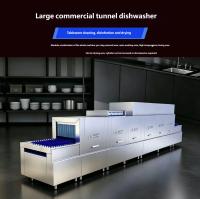 China Tunnel Long Conveyor Commercial Dishwasher, integrating washing, disinfection and drying in one step, no stacked tableware during peak hours for sale