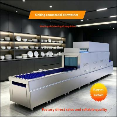 China Long Conveyor Dishwasher with Soaking Tank, Large Continuous Tableware Washing Equipment for School Central Kitchens for sale