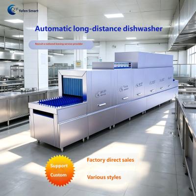 China Large Conveyor Flight-Type Dishwasher, 304 Stainless Steel, Continuous Automatic Washing Line for Plates and Bowls Used in Factory Central Kitchens for sale