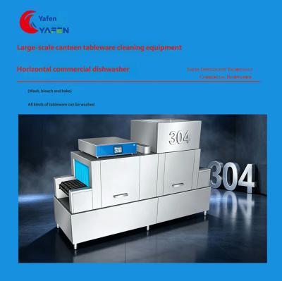 China Chain Conveyor Flat Commercial Dishwasher, Automatic Integrated Washing and Dishing Equipment for Central Kitchens of Catering Restaurants for sale