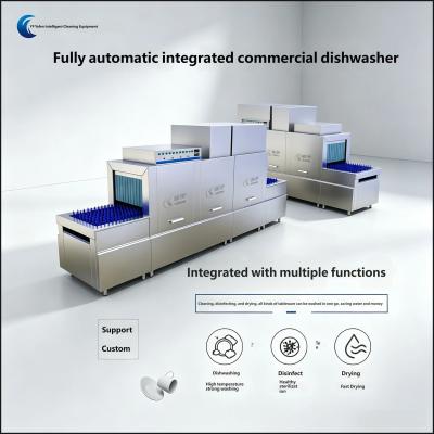 China Flight‑Type Commercial Conveyor Dishwasher 304 Stainless Steel Fully Automatic High Temperature Sanitizing Drying Integrated for Large Canteen School Hospital Hotel . for sale