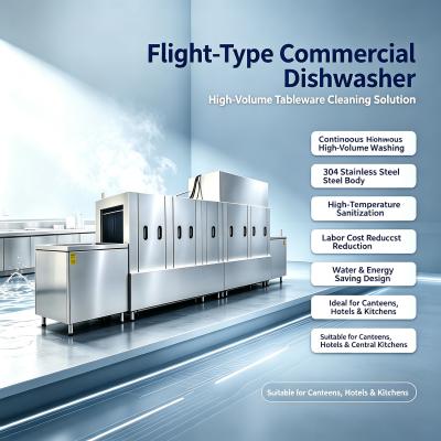 China Long‑line Commercial Dishwasher, High‑Temperature Disinfection Conveyor‑type Fully Automatic Dishwasher, Large‑capacity Energy‑saving Cleaning Equipment for Hotels, Canteens and Central Kitchens for sale