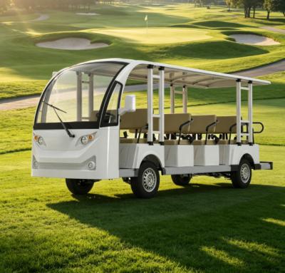 China 14 Seater Enclosed Electric Sightseeing Bus MacPherson Front Suspension Leaf Spring Rear PU Antibacterial Seats for sale