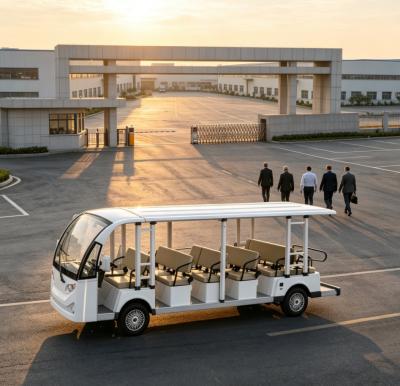 China 14 Seat Open-Air Electric Sightseeing Bus 4985 mm Aluminum Alloy Floor MacPherson Front Suspension Group Tour Vehicle for sale