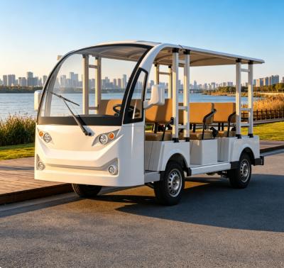 China Compact 8 Seat Electric Sightseeing Car 3900 mm Body 4.5 m Turning Radius Open-Air Park Shuttle for sale