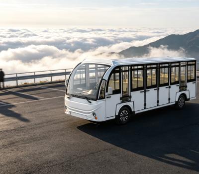 China Wide Body 23 Seat Enclosed Electric Sightseeing Bus 6220mm 20kW Motor 19.2kWh Battery Theme Park People Mover for sale