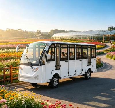 China 17 Seat Enclosed Electric City Tour Shuttle 5735mm Wheelbase Panoramic Glass Cabin Night Sightseeing Cart for sale