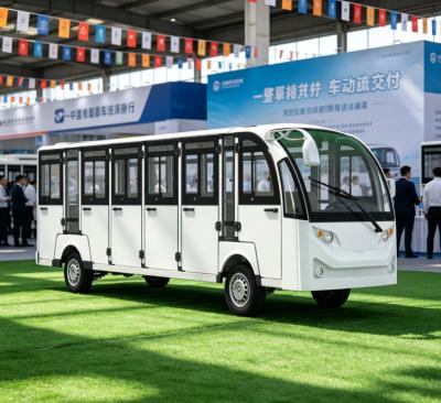 China 14 Seat Enclosed Electric Sightseeing Bus 4985mm Aluminum Pattern Floor MacPherson Suspension Group Tour Vehicle for sale