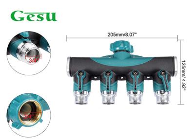 China Zinc ABS TPR 4 Way Garden Tap Connector 3/4 Inch Shut Off Knobs for sale