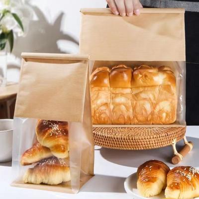 China Kraft Paper Food Zipper Packaging Bag Paper Bread Loaf Bag with Clear Window for sale