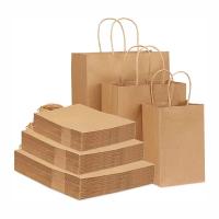 China Assorted Size Reusable Brown Kraft Paper Bag with Handle for Small Business, Shopping Bags and Party Favor Bags for sale
