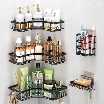 China 5-Pack Wall Mounted Adhesive Shower Organizer with Soap Holder and Toothbrush for sale