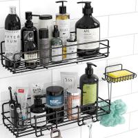 China No Drilling Rustproof Traceless Adhesive Shower Wall Shelves Shower Caddy Basket Shelf with Soap Holder for sale