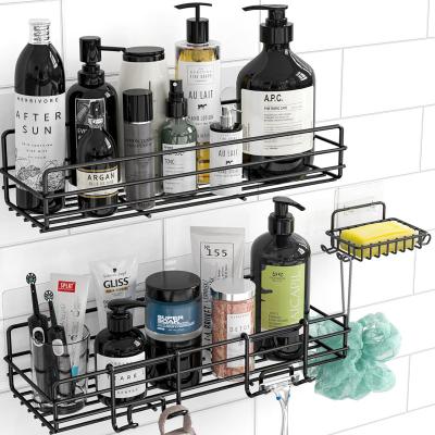 China No Drilling Rustproof Traceless Adhesive Shower Wall Shelves Shower Caddy Basket Shelf with Soap Holder for sale