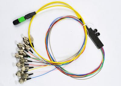 China Singlemode MPO Fiber Optic Patch Cord 12 Cores Yellow Color CE Certification for sale