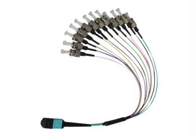 China Multimode OM3 MPO Fiber Optic Patch Cord With 12 Cores 35dB Return Loss for sale