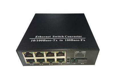 China 8 Ethernet Fiber Optic Media Converter Simplex SC Port Black Color for sale