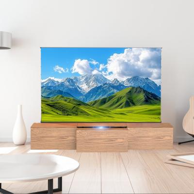 China Motorized Laser TV Cabinet Customized Telescopic TV Cabinet Brown Ultra Short Throw Projector Smart UST Cabinet for sale