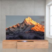China Luxury Motorized Laser TV Cabinet Living Room Furniture Brown Wood TV Cabinet for sale
